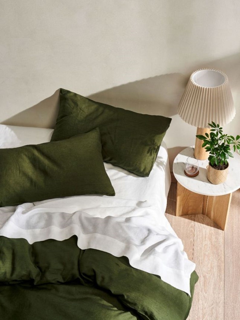 Olive Green Linen Duvet Cover Softened Linen Bedding Set - Etsy