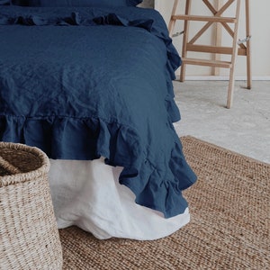 Dark Blue Ruffled Duvet Cover 100% Washed Cotton Duvet Cover - Etsy