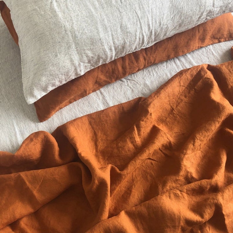Linen Duvet Cover in Rust Color. Stonewashed Linen Bedding | Etsy