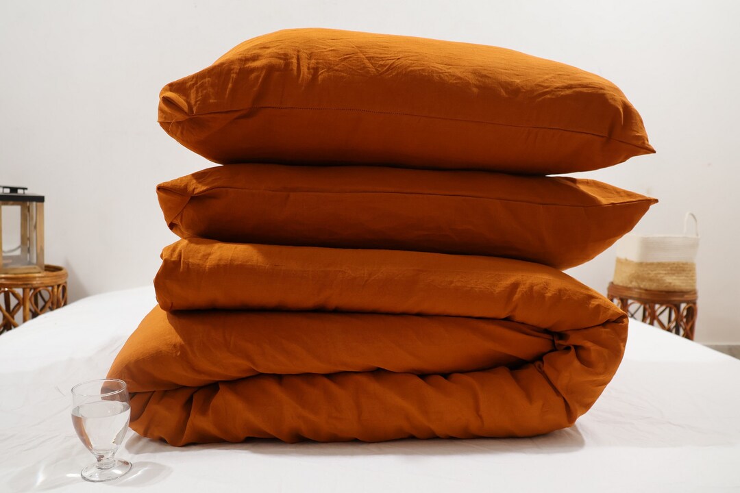 Linen Duvet Cover in Rust Color. Stonewashed Linen Bedding - Etsy