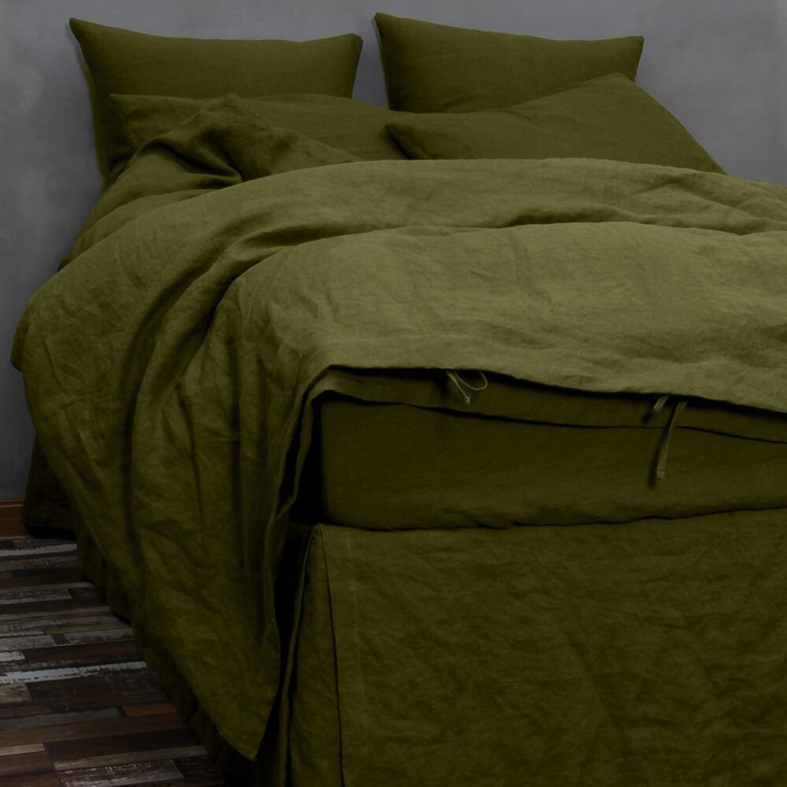 Olive Green Color Cotton Duvet Cover 3 Pcs Set Stonewashed - Etsy
