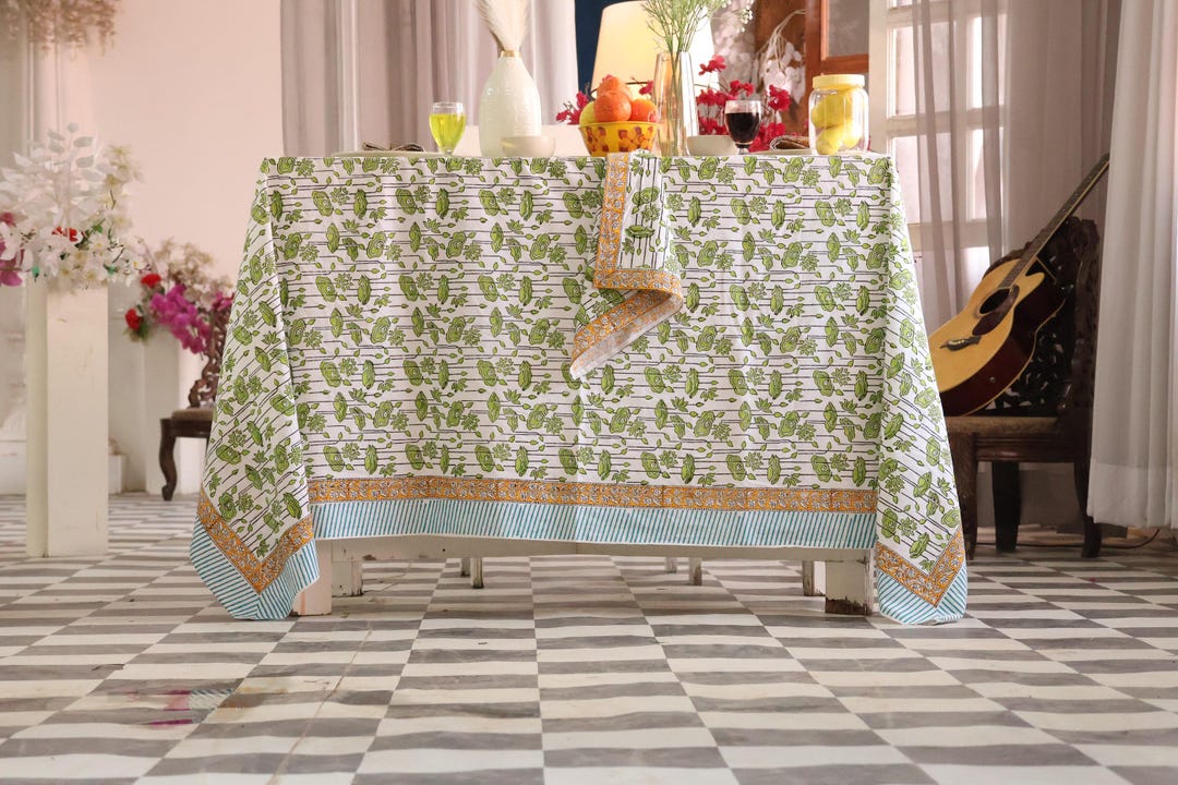 Hand Block Printed Cotton Tablecloth: Vintage Floral Design - Etsy UK