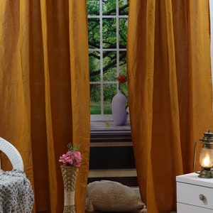 Handmade Yellow Mustard Cotton Curtains: Modern Farmhouse Style, Two ...