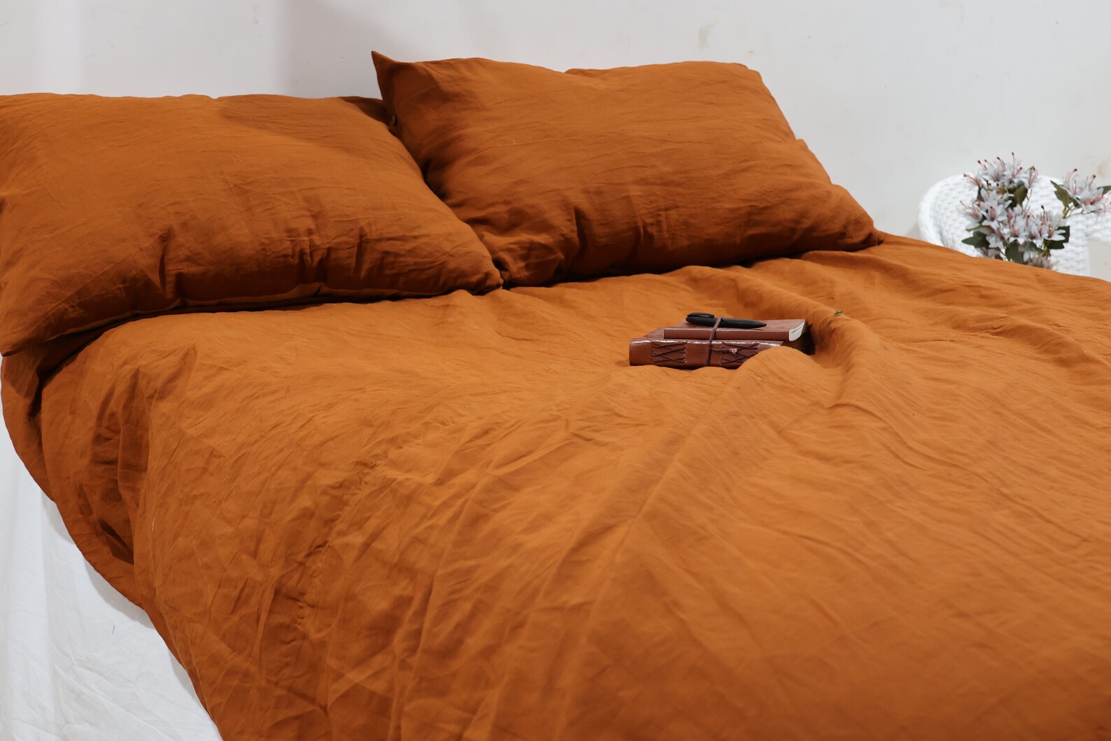 Linen Duvet Cover in Rust Color. Stonewashed Linen Bedding Cover, Duvet ...
