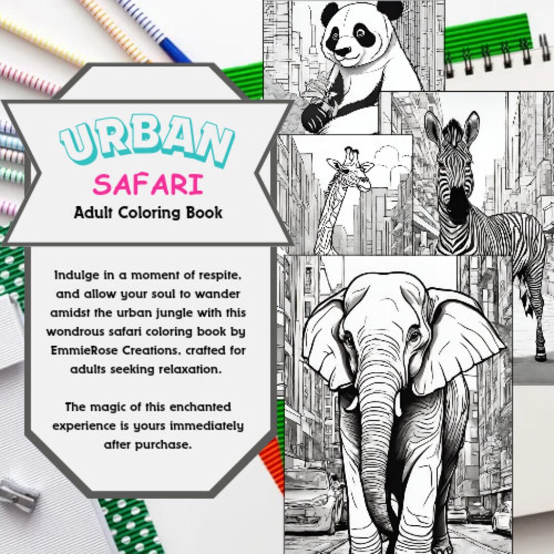 Urban Safari Adult Coloring Book Printable - Intricate City Wildlife ...