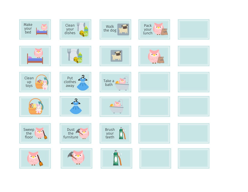 EDITABLE Personalized Chore Chart Toddler and Kids Owl - Etsy