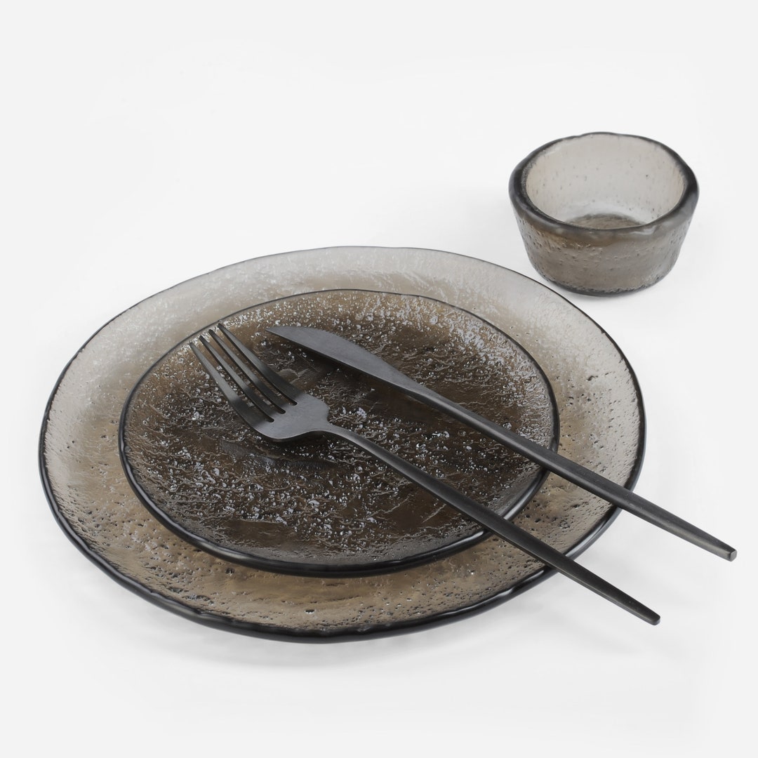 Bronze Dinnerware Sets, Handmade Glass Dinner Plates Set, Restaurant ...