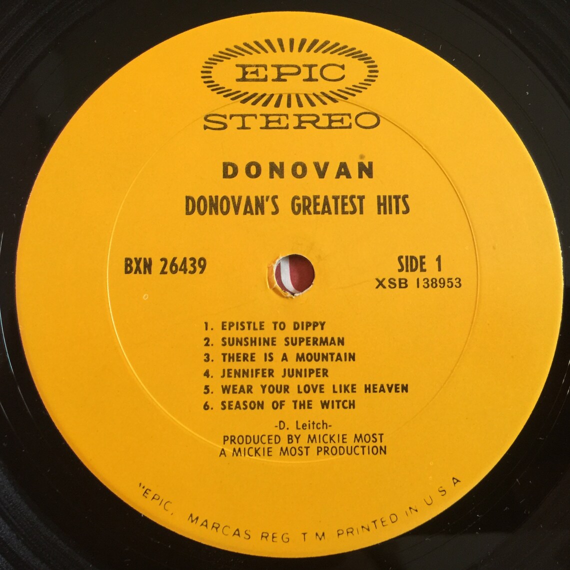 Vintage 60s Folk Rock Vinyl DONOVAN Greatest Hits Record Album Epic ...