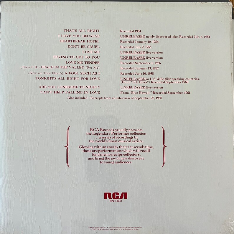 Original SEALED '73 Vinyl ELVIS PRESLEY A Legendary Performer Volume 1 ...