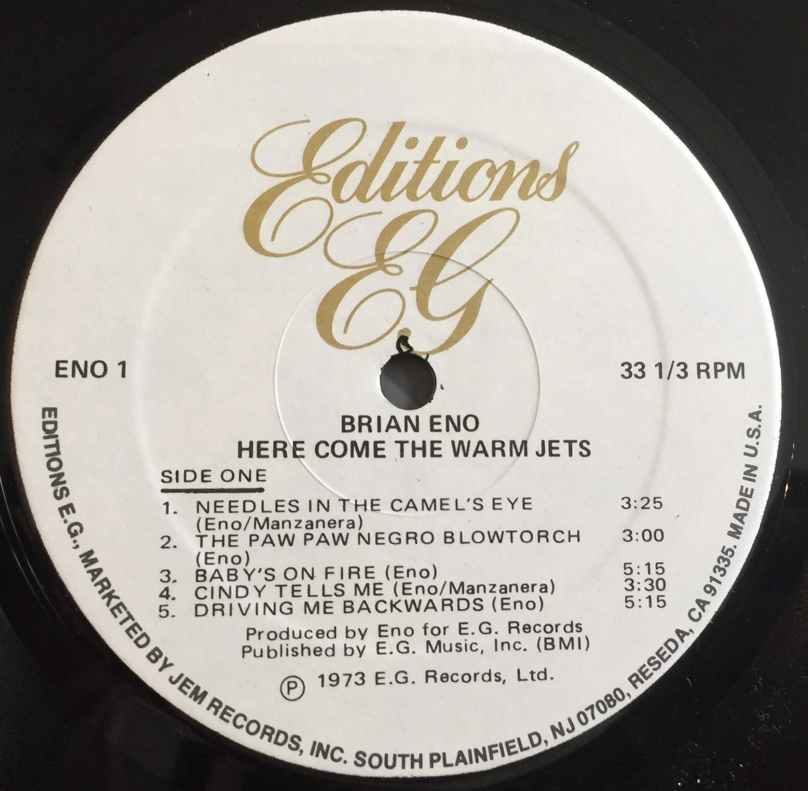 Vintage '70s Art Rock Vinyl BRIAN ENO Here Come the Warm Jets Record ...