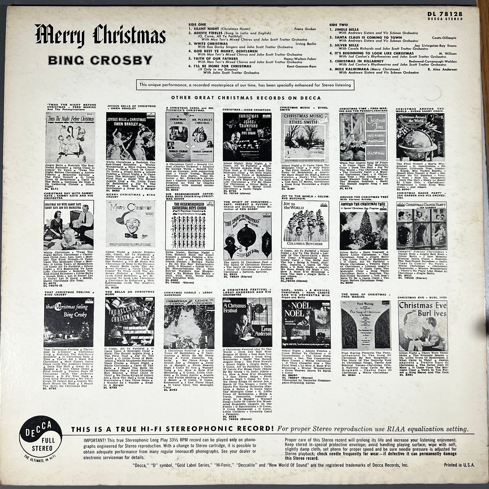 Classic Holiday Vinyl BING CROSBY Merry CHRISTMAS Record Album 50s ...