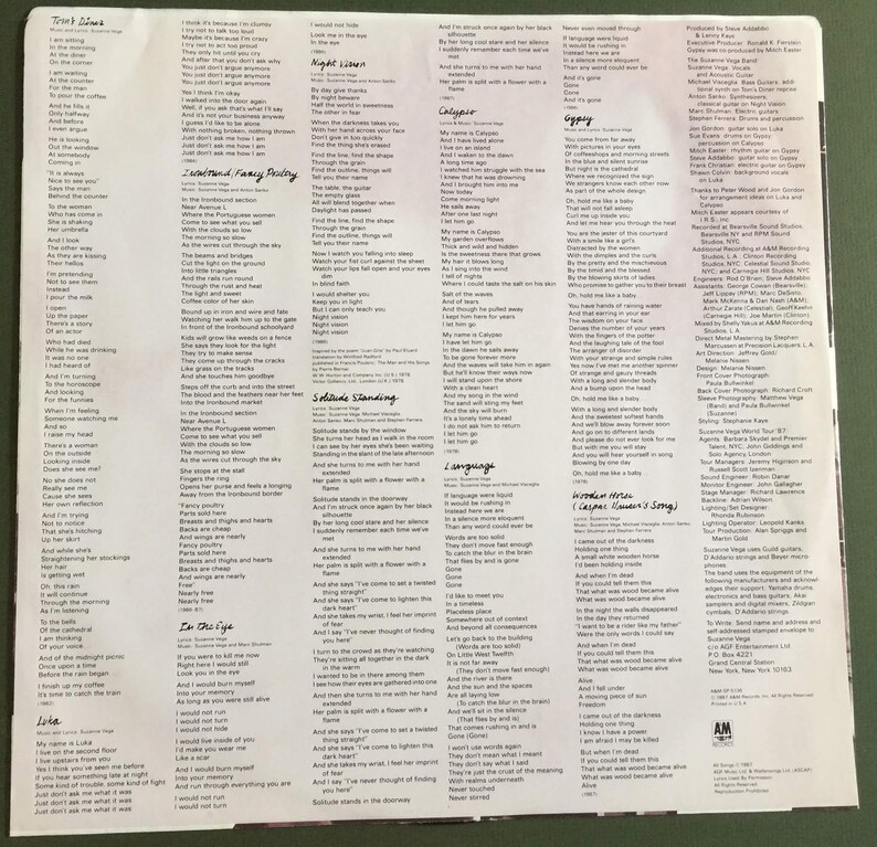 Original '87 Vinyl SUZANNE VEGA Solitude Standing Record Album 80's Folk Rock LUKA Tom's Diner ...