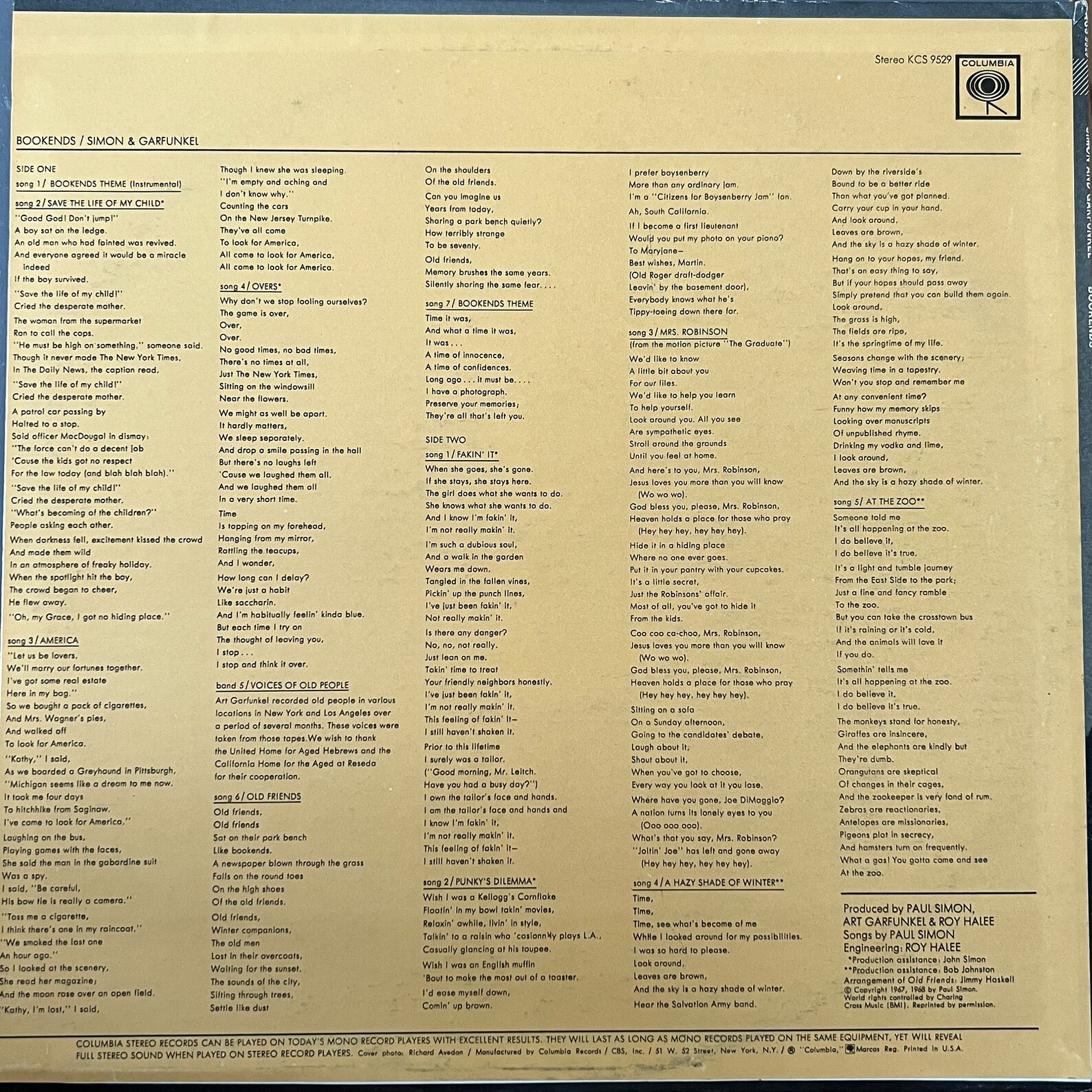 Original '68 SIMON & GARFUNKEL Bookends Vinyl Record Album 60s Folk Pop ...