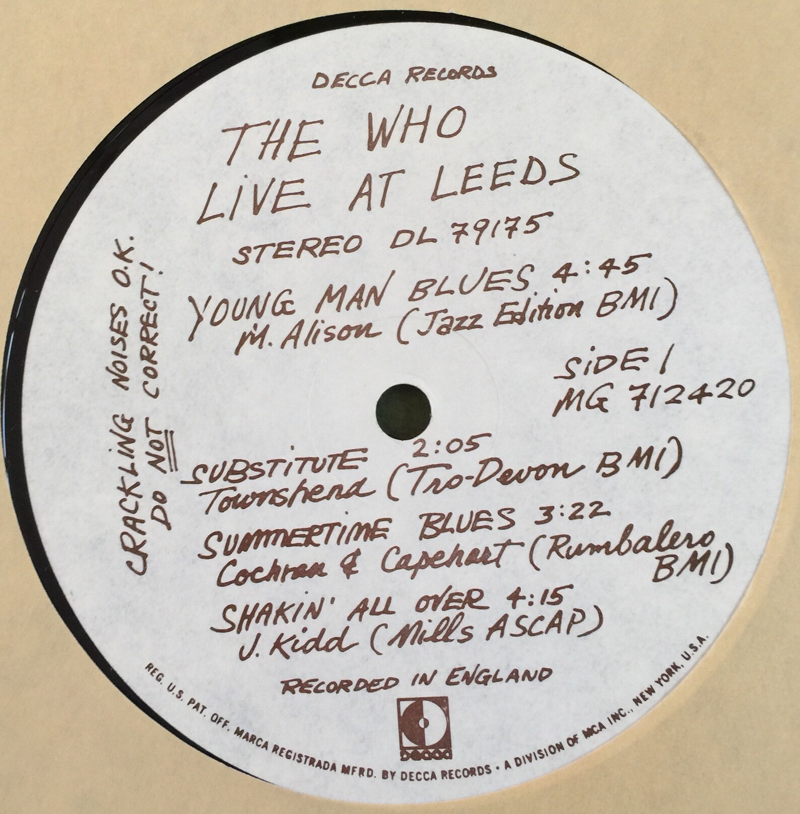 Original '70 the WHO Live at Leeds Vintage Vinyl Album Decca COMPLETE ...