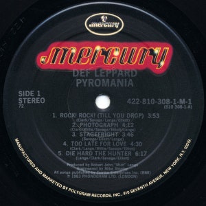 Vintage '83 Vinyl DEF LEPPARD Pyromania Record Album Heavy Metal 80s Classic ORIGINAL 1980s ...