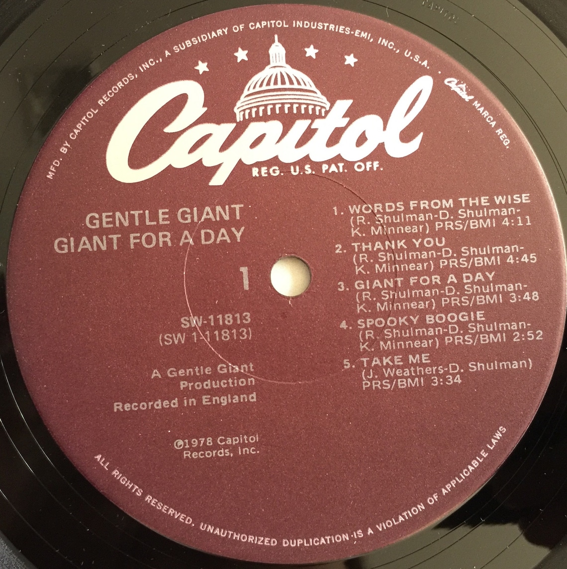 Vintage '78 Prog Rock Vinyl GENTLE GIANT Giant for A Day Record Album ...
