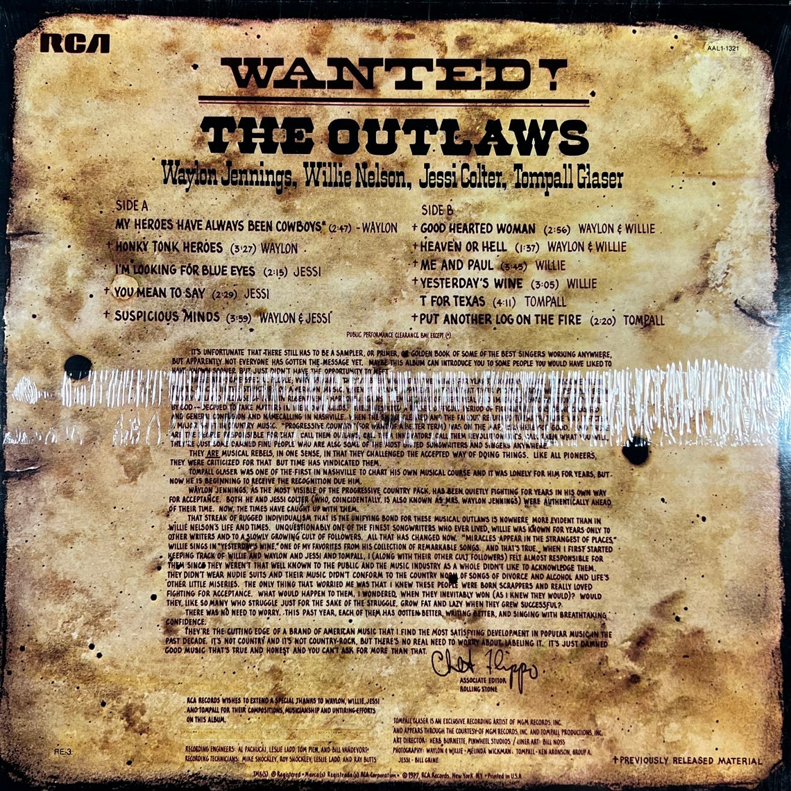 Vintage Sealed '70s Vinyl WANTED THE OUTLAWS! Record Album Willie ...
