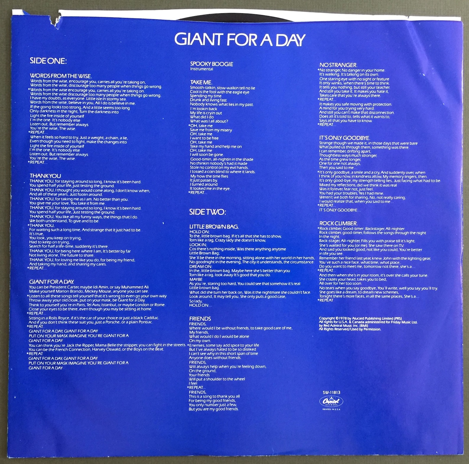 Vintage '78 Prog Rock Vinyl GENTLE GIANT Giant for A Day Record Album ...