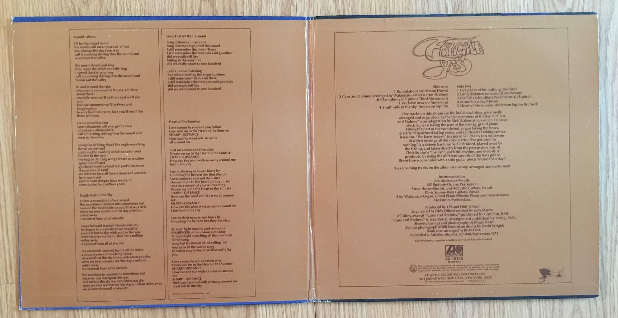 Vintage 70s Prog Rock Vinyl YES Fragile Record Album Atlantic Rick ...