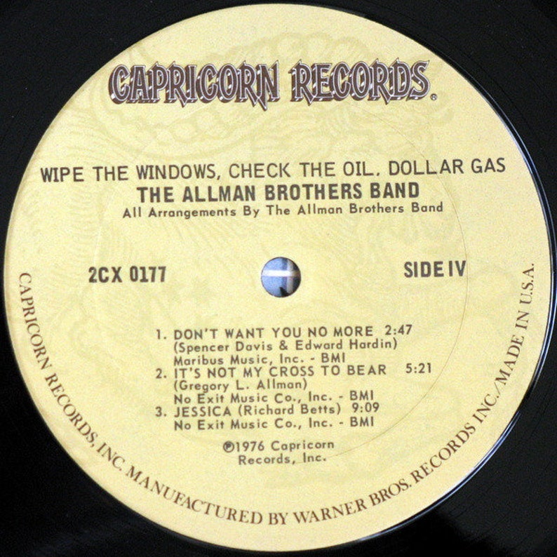 Original '76 ALLMAN BROTHERS Wipe the Windows Check the Oil Dollar Gas ...