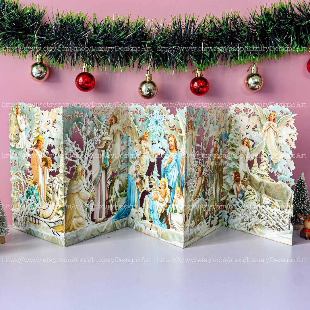 Handcrafted Greeting Zig Zag Card Jesus Christ Snowflakes Holiday ...
