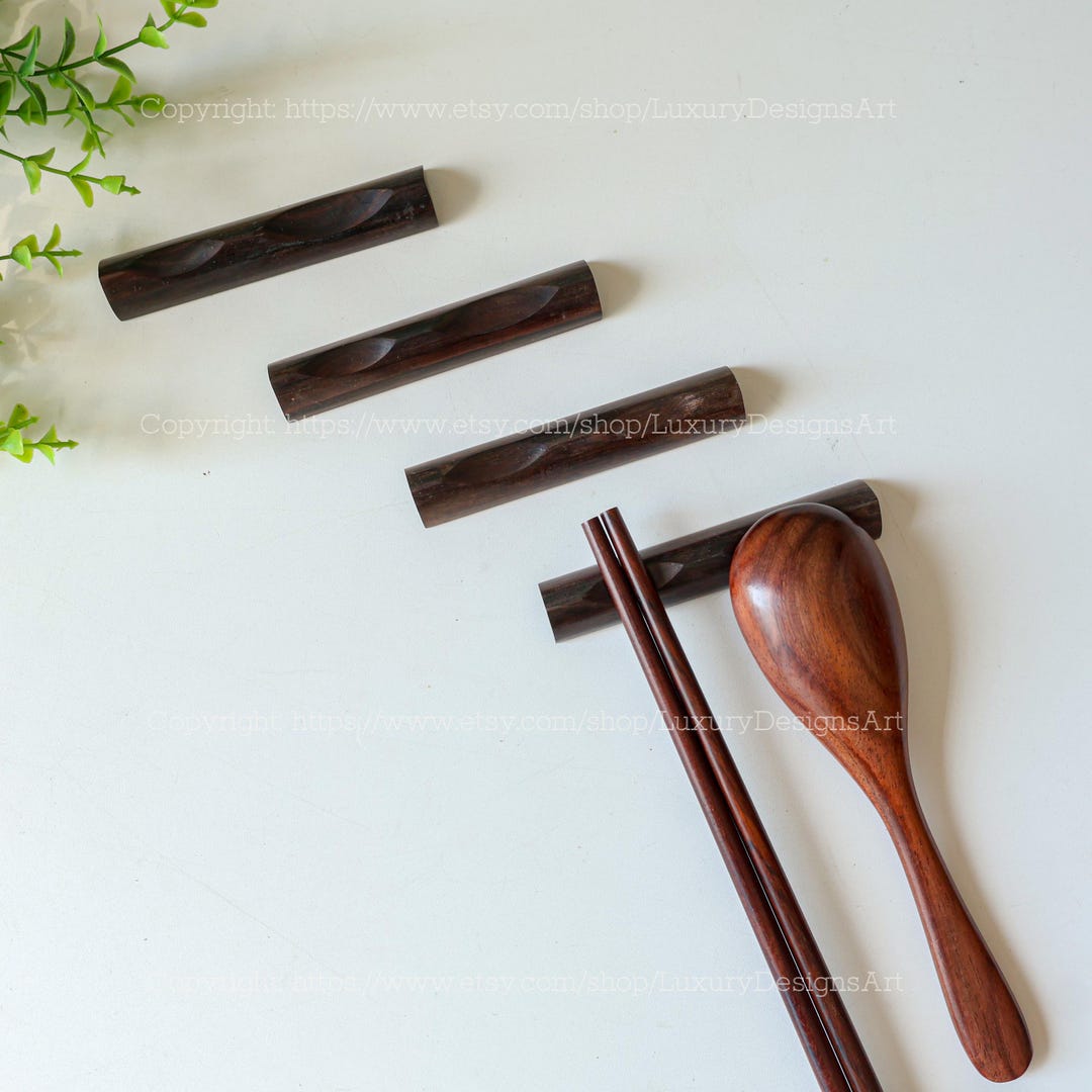 Natural Ebony Spoon and Chopstick Rest, Solid Wood Chopstick Rest ...