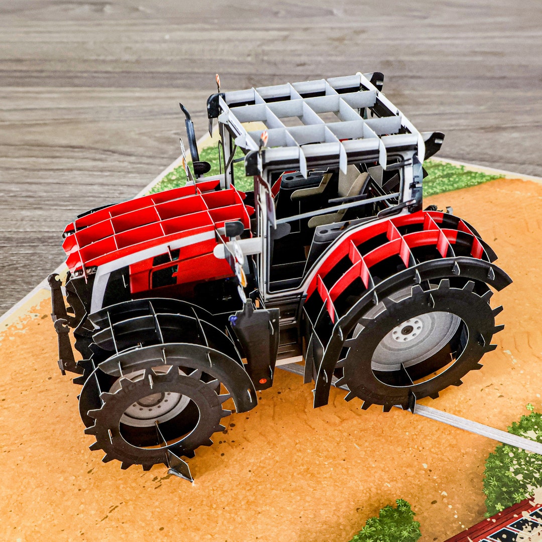 Handcrafted 3D Greeting Pop up Card - Red Tractor Farm Holiday Greeting ...