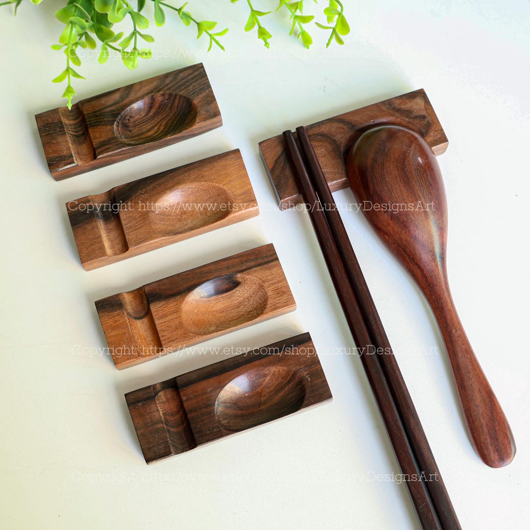 Natural Rosewood Spoon and Chopstick Rest, Solid Wood Chopstick Rest ...