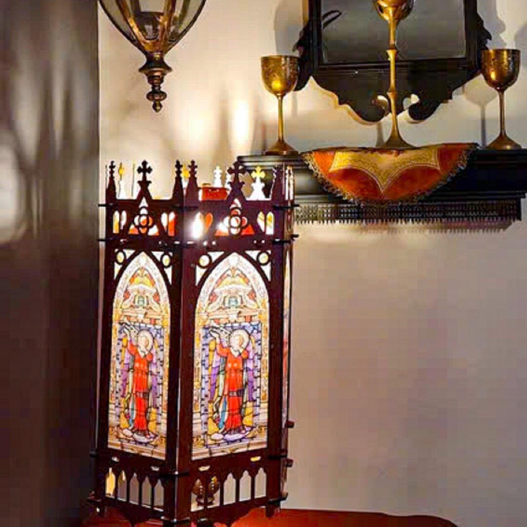DIY Wooden Gothic Lantern Hexagon Lampshade, Handcrafted Hanging Lamp ...
