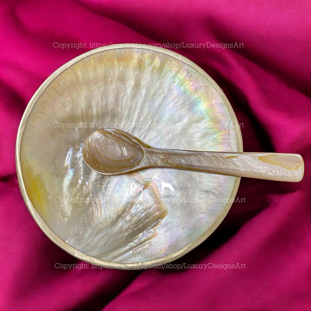 Mother of Pearl Plate Spoon Gold Lip Oyster Versatile for Caviar, Soap ...