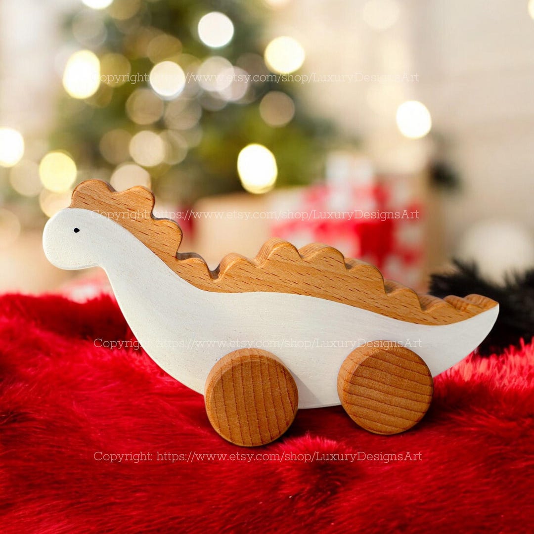 Personalized Wooden Dinosaur Push Toy on Wheels - Adorable Car Toy for ...