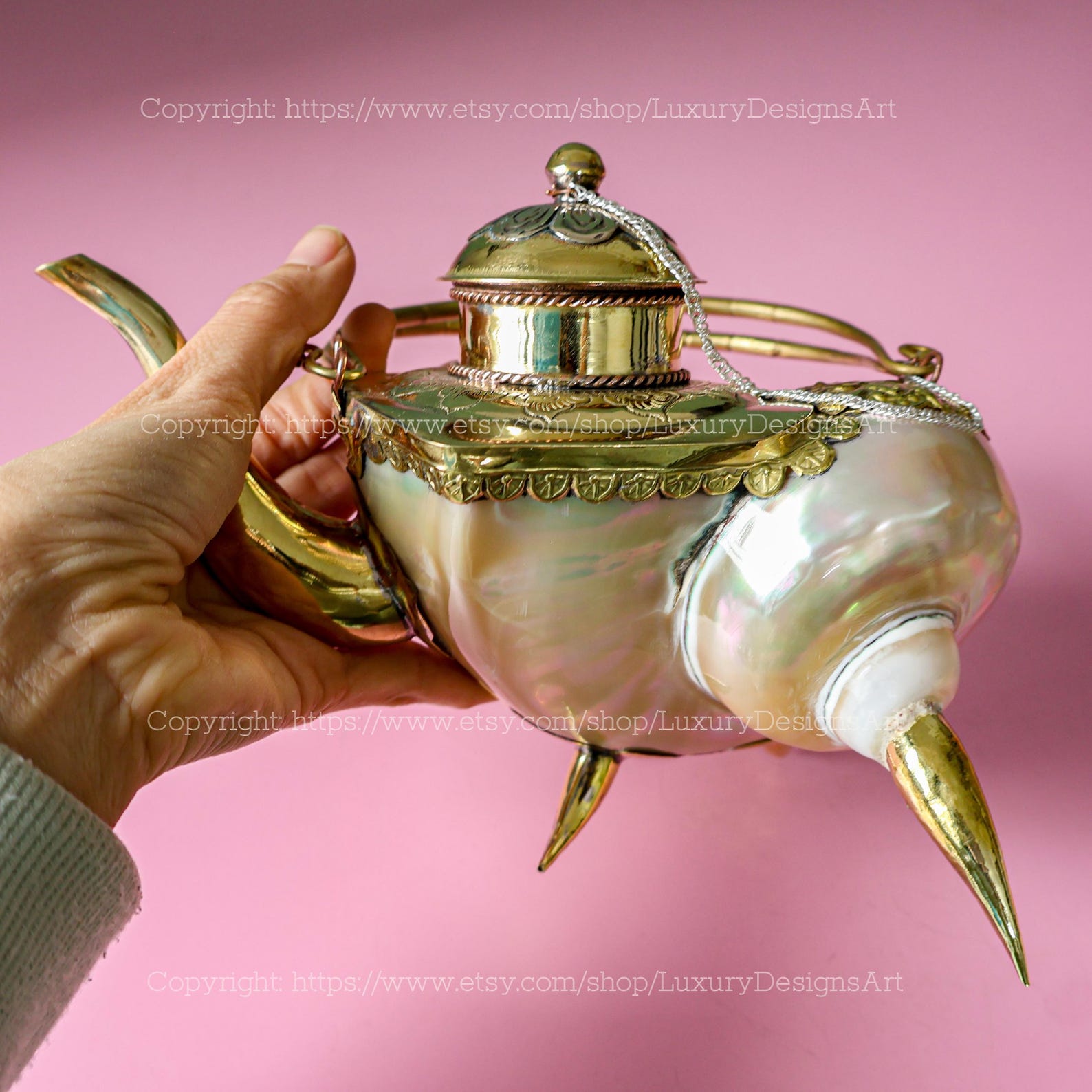 Mother of Pearl Teapots and Cups With Bronze Edges and Copper Coating ...