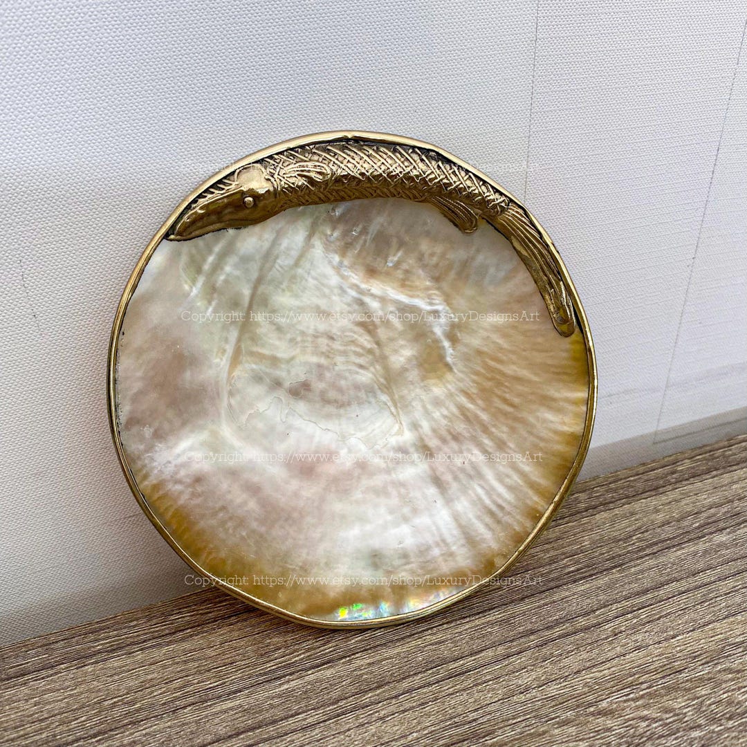 Collectible Display Fish Mother of Pearl Round Plate With Beluga ...