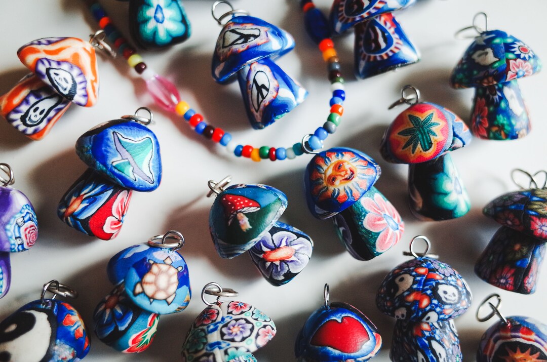 Vintage 90s Magic Mushroom Necklace, Hippie Jewelry, Psychedelic Clay ...
