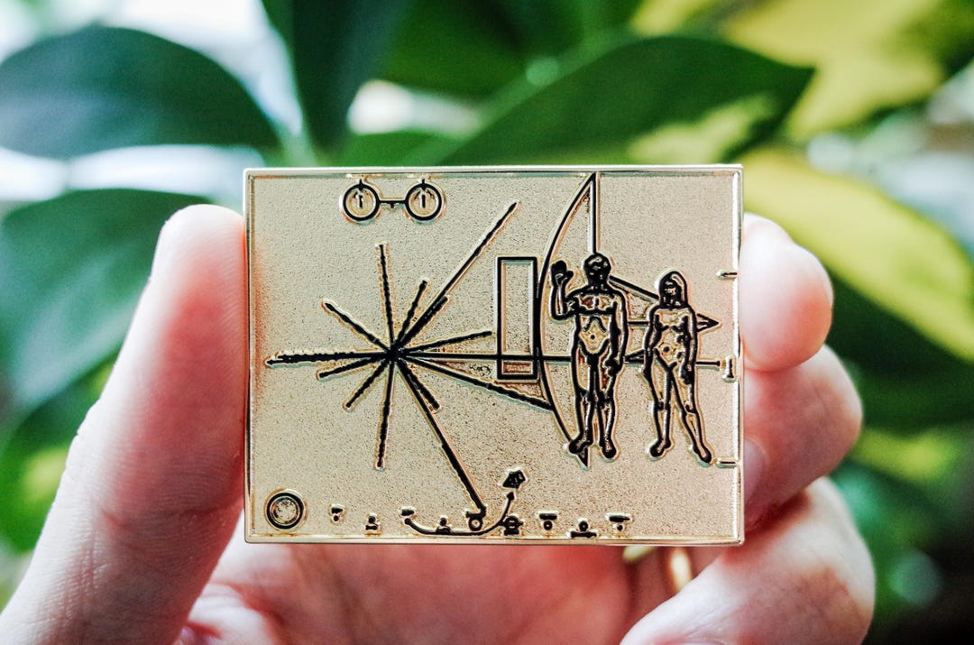 Vintage Pioneer Plaque Gold Enamel Pin, Extraterrestrial Alien, Space ...