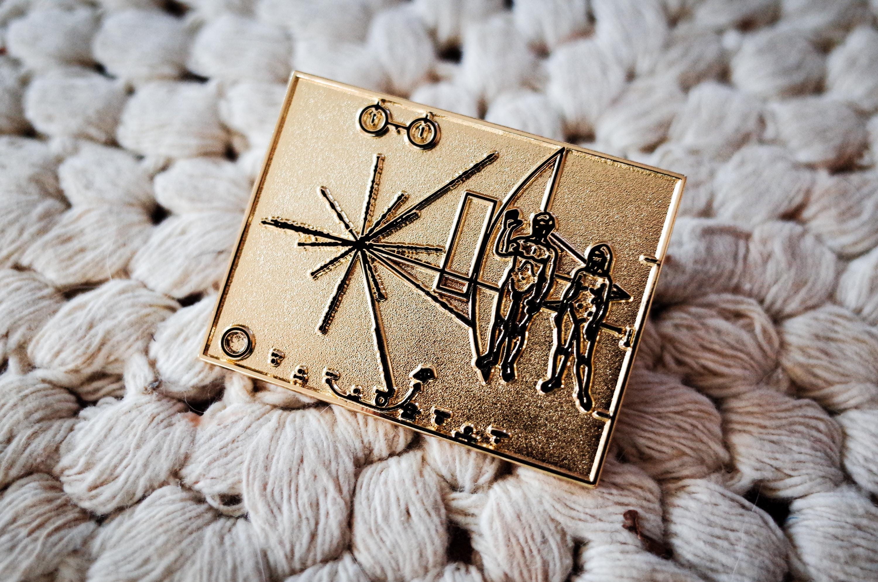 Vintage Pioneer Plaque Gold Enamel Pin, Extraterrestrial Alien, Space ...