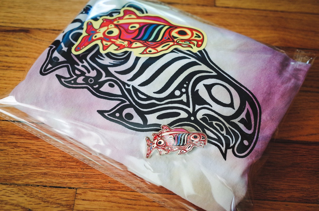 PNW Spirit Salmon GIFT PACK: Tie-dye T-shirt + Gold Enamel Pin ...
