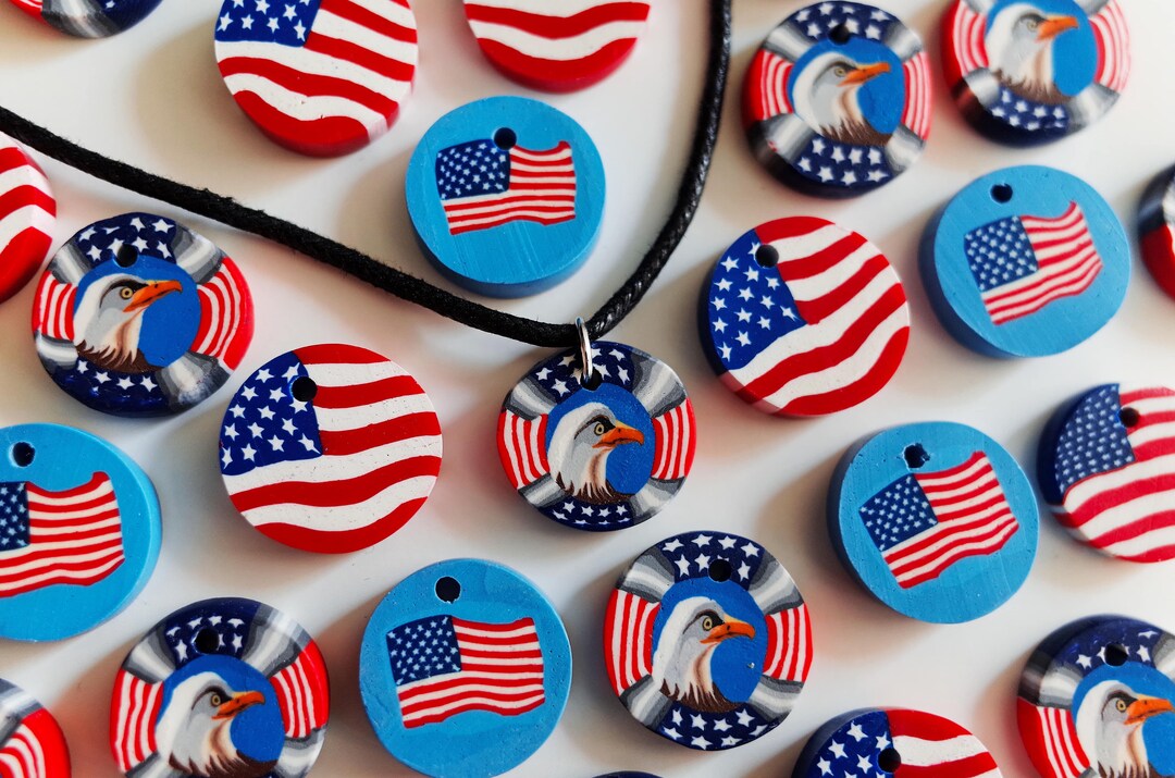 American Spirit Eagle Flag Clay Pendant Necklace, Patriotic Charm ...