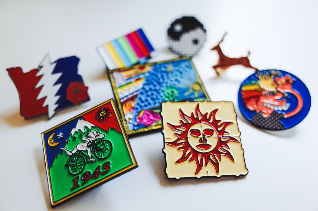 GIFT PACK: Enamel Hat Pins Bundle, Vintage Psychedelic Music Festival ...