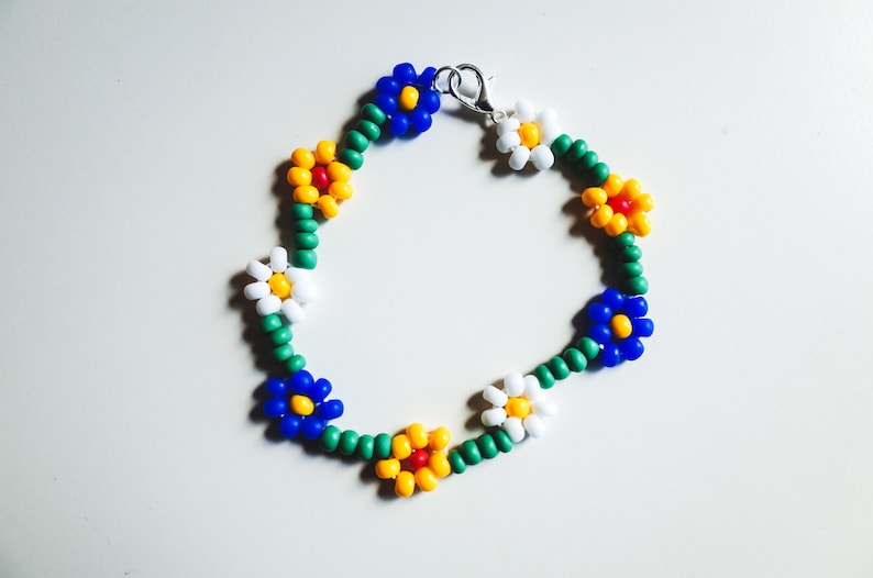 Flower Daisy Chain Bracelet Hippie 90s Jewelry Seed Bead - Etsy
