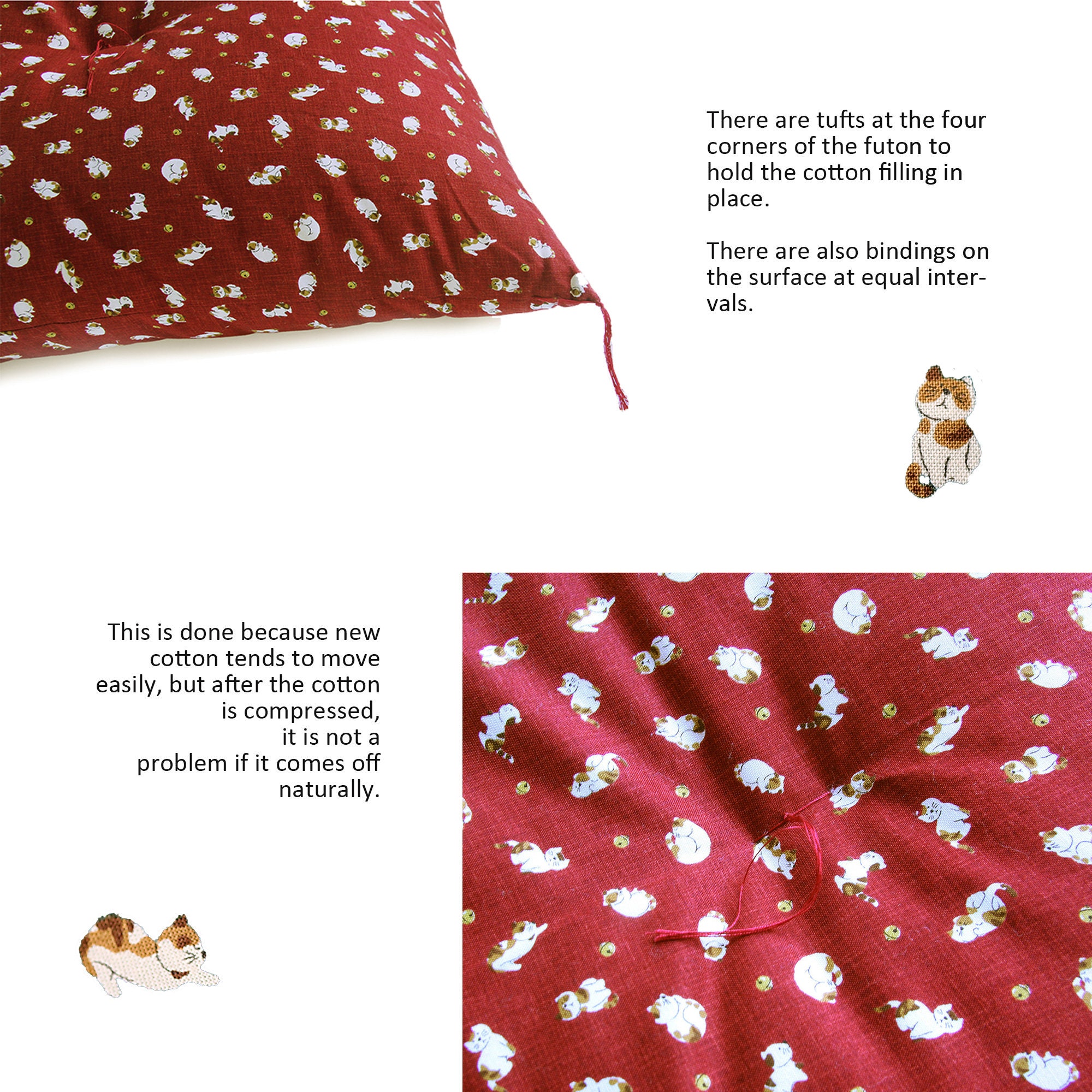 Handmade Japanese Shikibuton Futon, Natural Cotton Suzuneko Pattern - Etsy