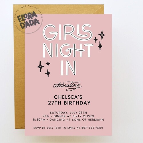 Girls Night Video Invitation Template Editable Template - Etsy