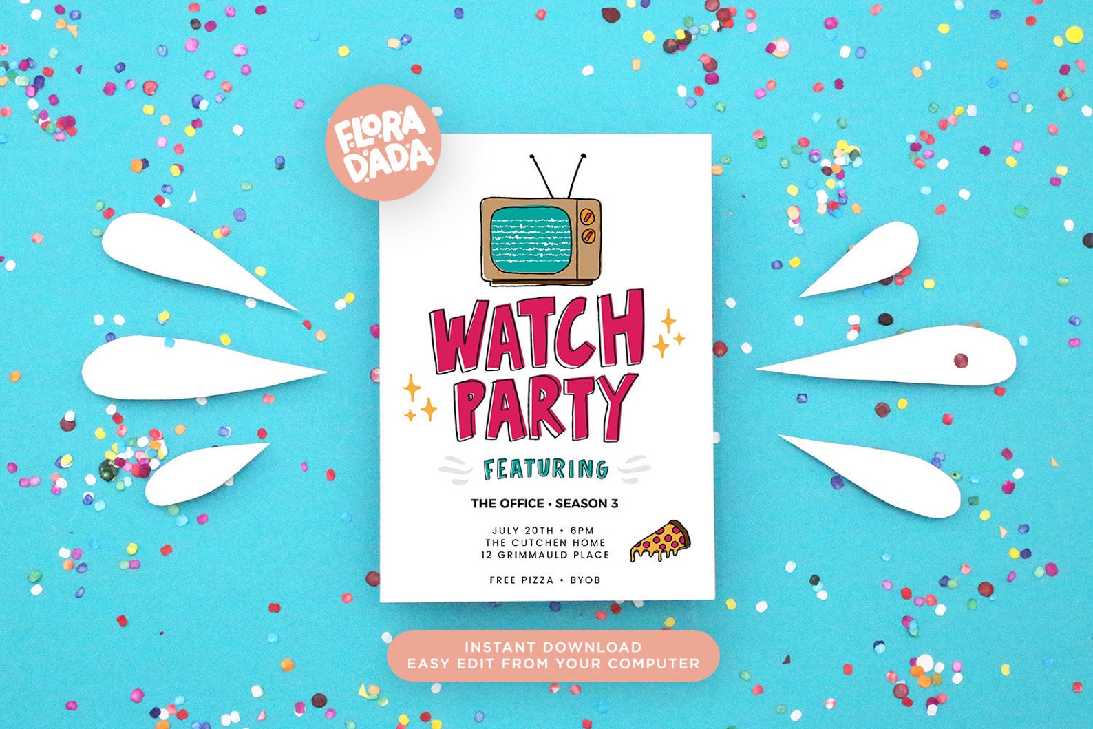 Watch Party Invite • Instant Download • Movie Night • TV Show Night ...