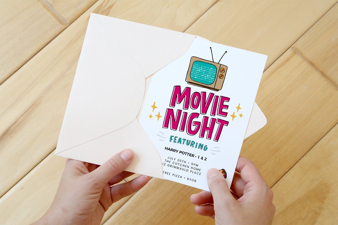 Retro Movie Night Invitation: Editable TV Party Template (instant ...