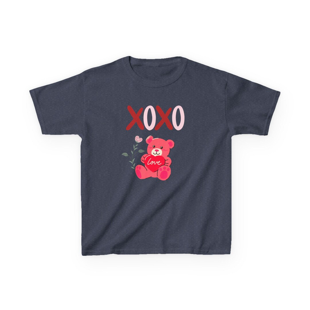 XOXO Teddy Bear Kids Tee | Valentine Heart Love Floral Design - Etsy