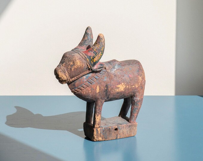 Antique Indian Nandi Cow, Folklore Wooden Statue, Decorative Bull ...