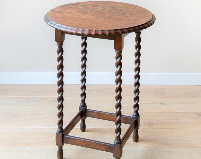 Large Barley Twist Table, Antique Oak Side Table With Turned Legs ...