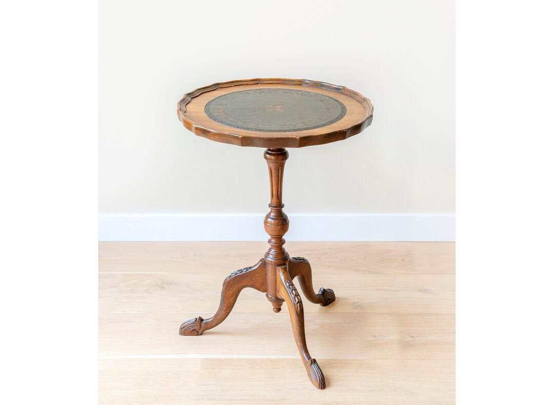 Mahogany Wooden Wine Table, Green Leather Top, Reprodux England ...