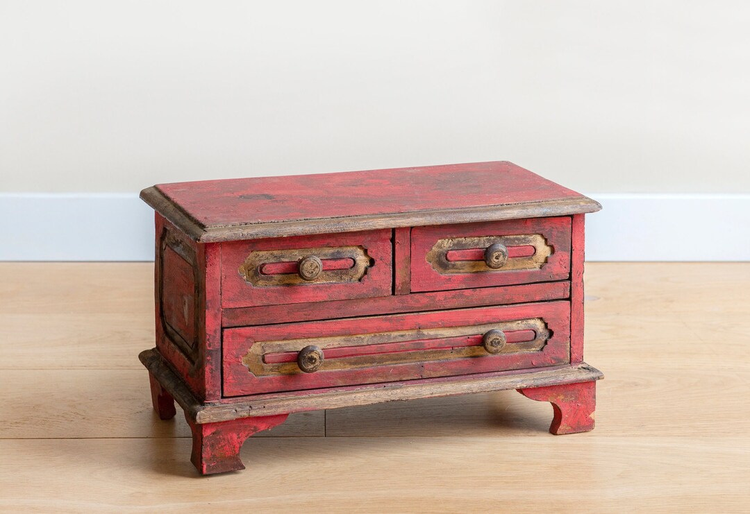 Antique Indian Cabinet, Folklore Wooden Chest, Bohemian Storage Unit ...