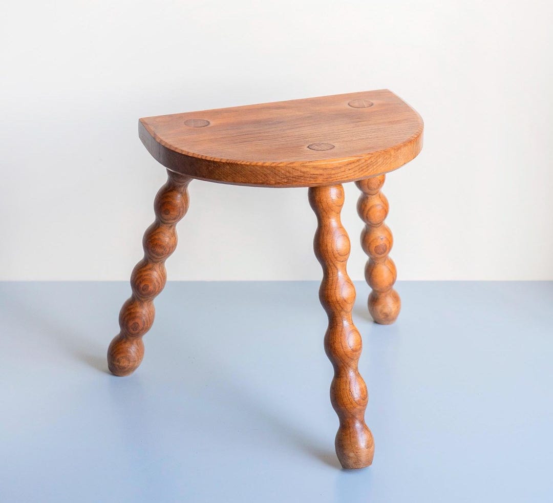 Vintage French Oak Bobbin Stool – Turned Legs – Half-moon Plant Stand ...
